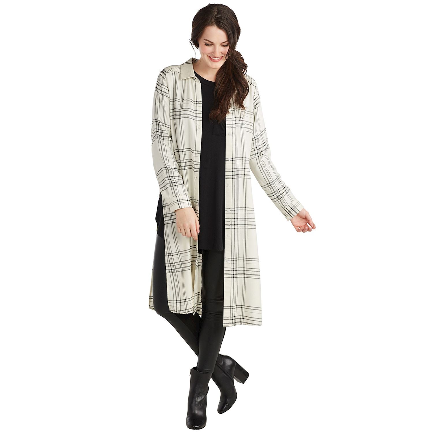 White/Black Plaid Isadora Button-Down Duster - Mud Pie | Audie Jayne | Boutique in Downtown ...